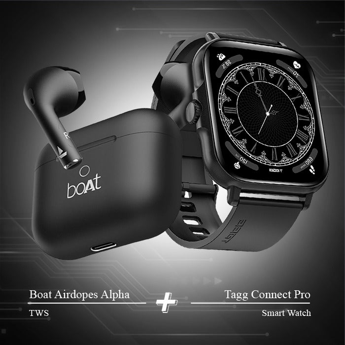 Combo - Boat Airdopes Alpha Earbuds + Tagg Connect Pro Smartwatch ...